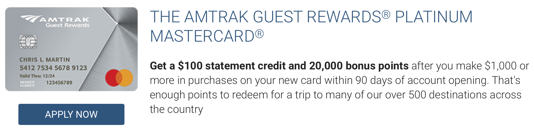 BoA Amtrak Guest Rewards Platinum 信用卡【2020.7更新：20k + $100 开卡奖励】 - 美国信用卡指南
