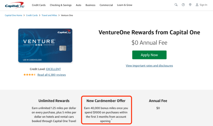 Capital One VentureOne 信用卡【2021.12 更新：40k 史高开卡奖励】 - 美国信用卡指南